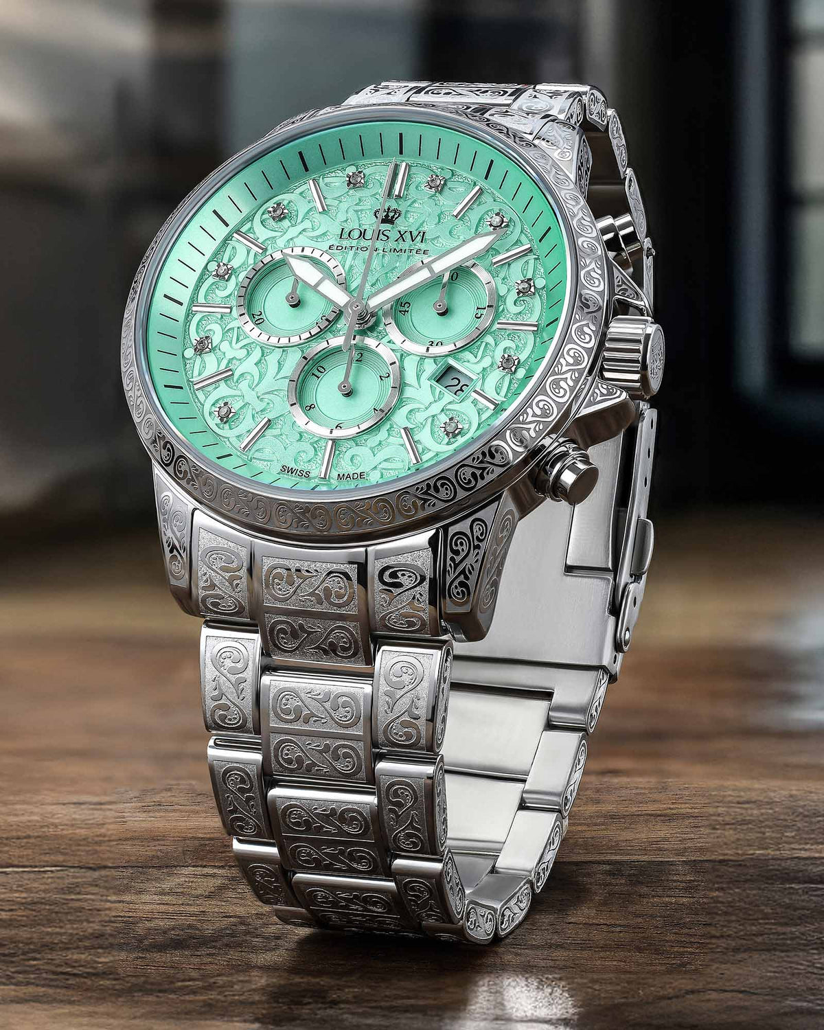 Elegante Silber-Minty-Green-Uhr – Palais Royale Kollektion | LOUIS XVI